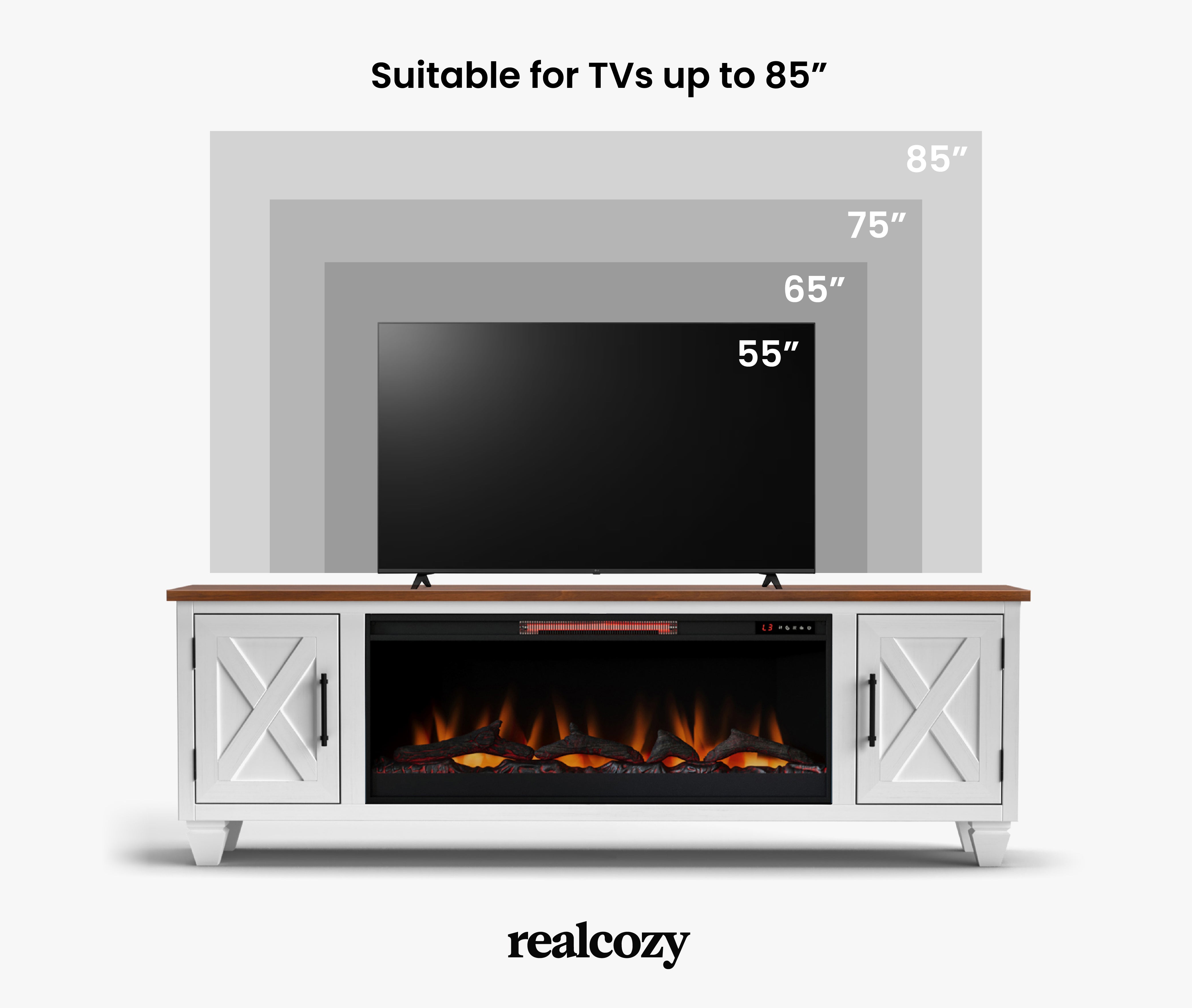 Liberty Fireplace TV Stand for 75-85" TVs, Farmhouse Modern – Realcozy